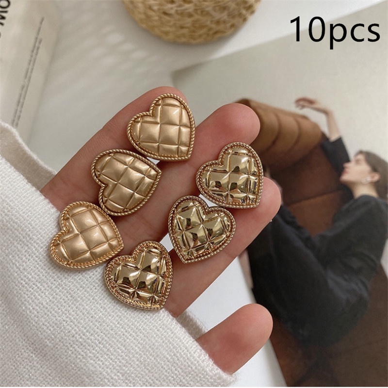 10 Pieces Heart-shaped Golden Metal Decorative Buttons for Clothing ...
