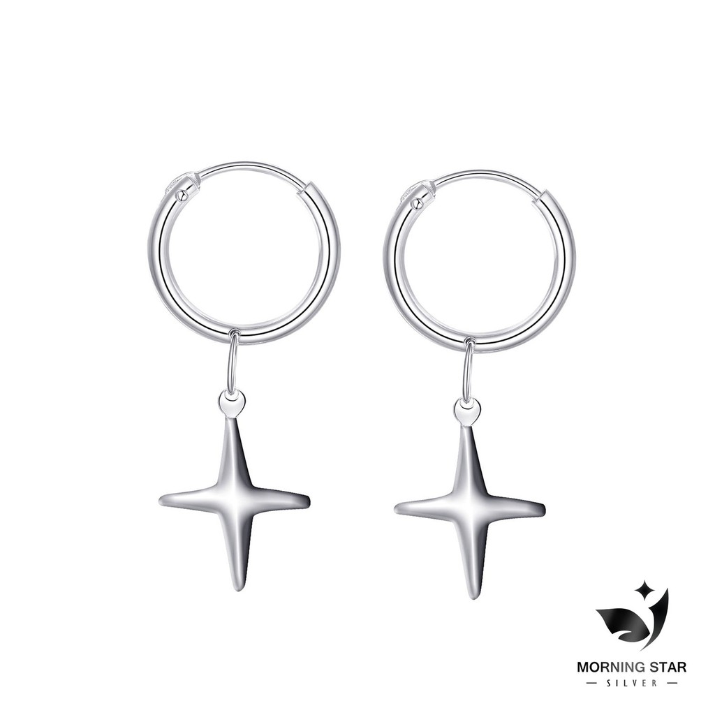 Morning Star Silver LO024 Sparkle Silver Loop Earrings EMS554 | Shopee ...