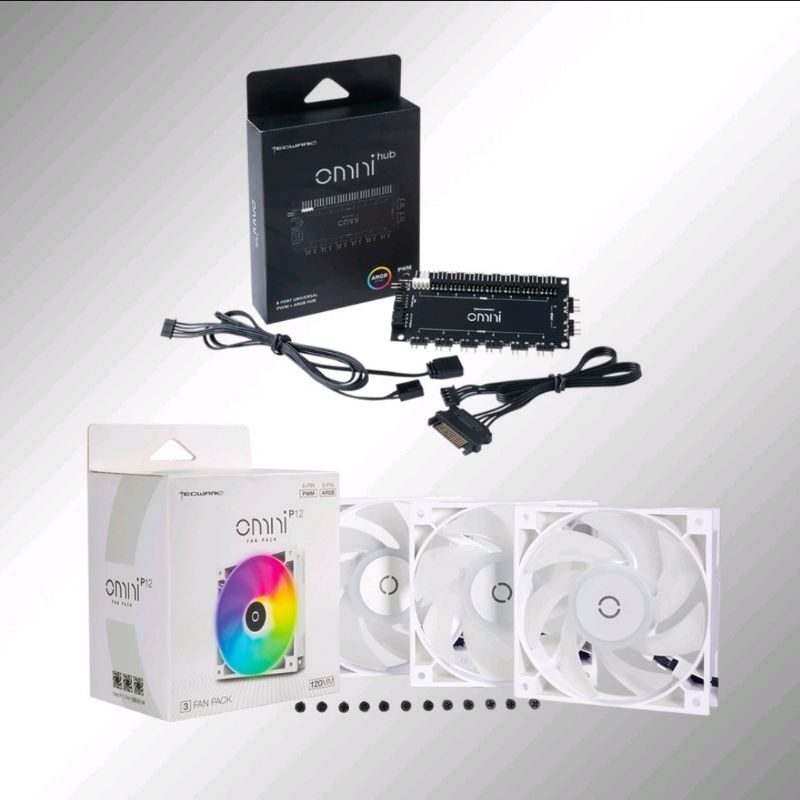 Tecware Omni P12 120mm Fans Black / White w/ Omni Fan Hub ARGB and PWM ...