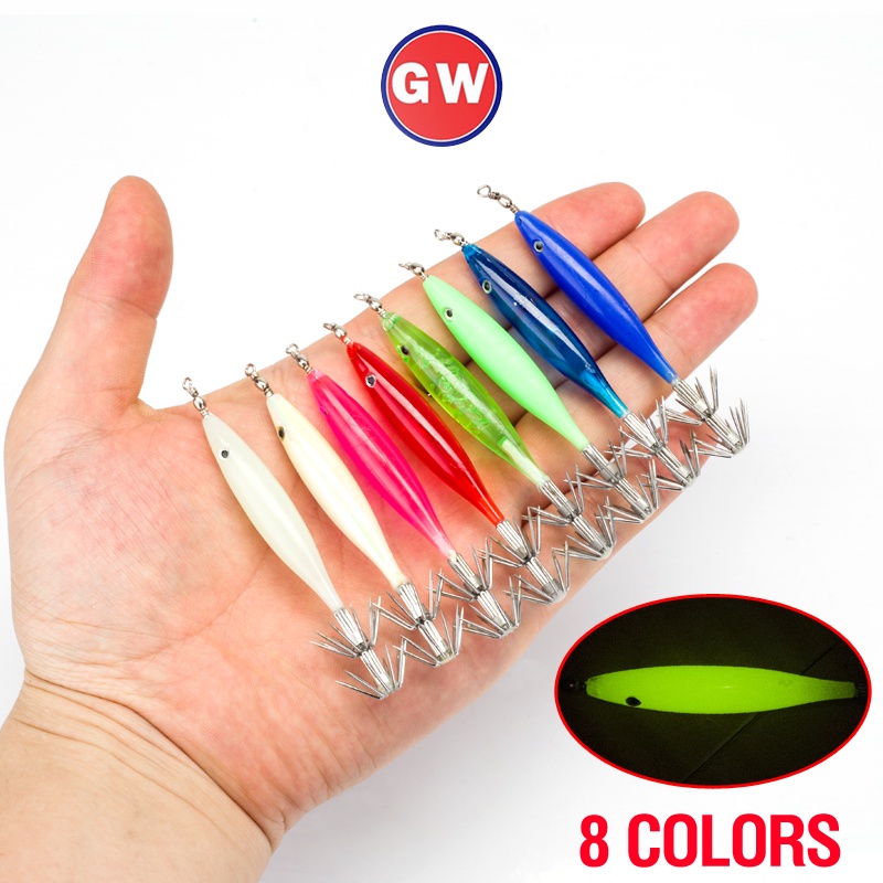 1Pcs 6cm/5g Luminous Squid Lure 8 Colors Hard Spinner Plastic Bait 3D ...
