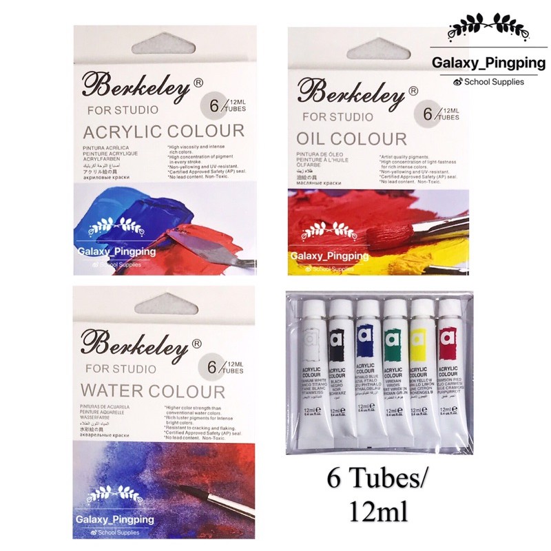 Berkeley 6tubes Acrylic Colour / Water Colour / Oil Colour Paint Set ...