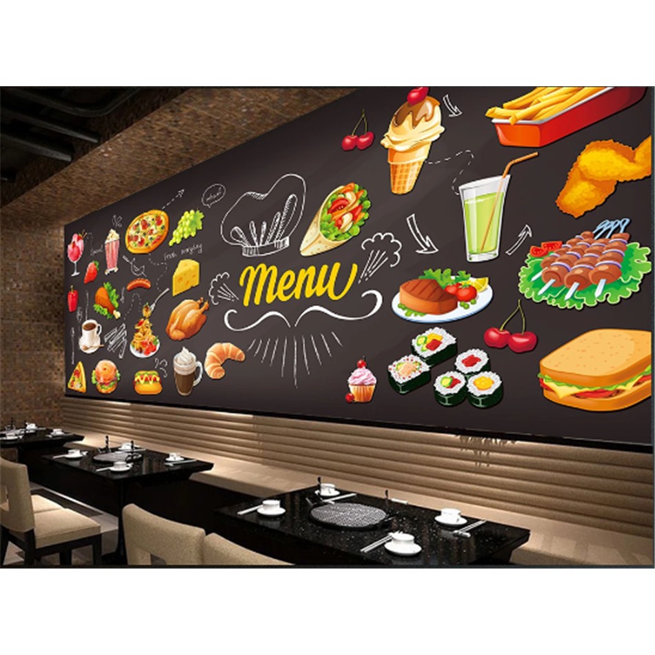 Custom 3D Mural Wallpaper Hand-painted Blackboard Western Restaurant ...