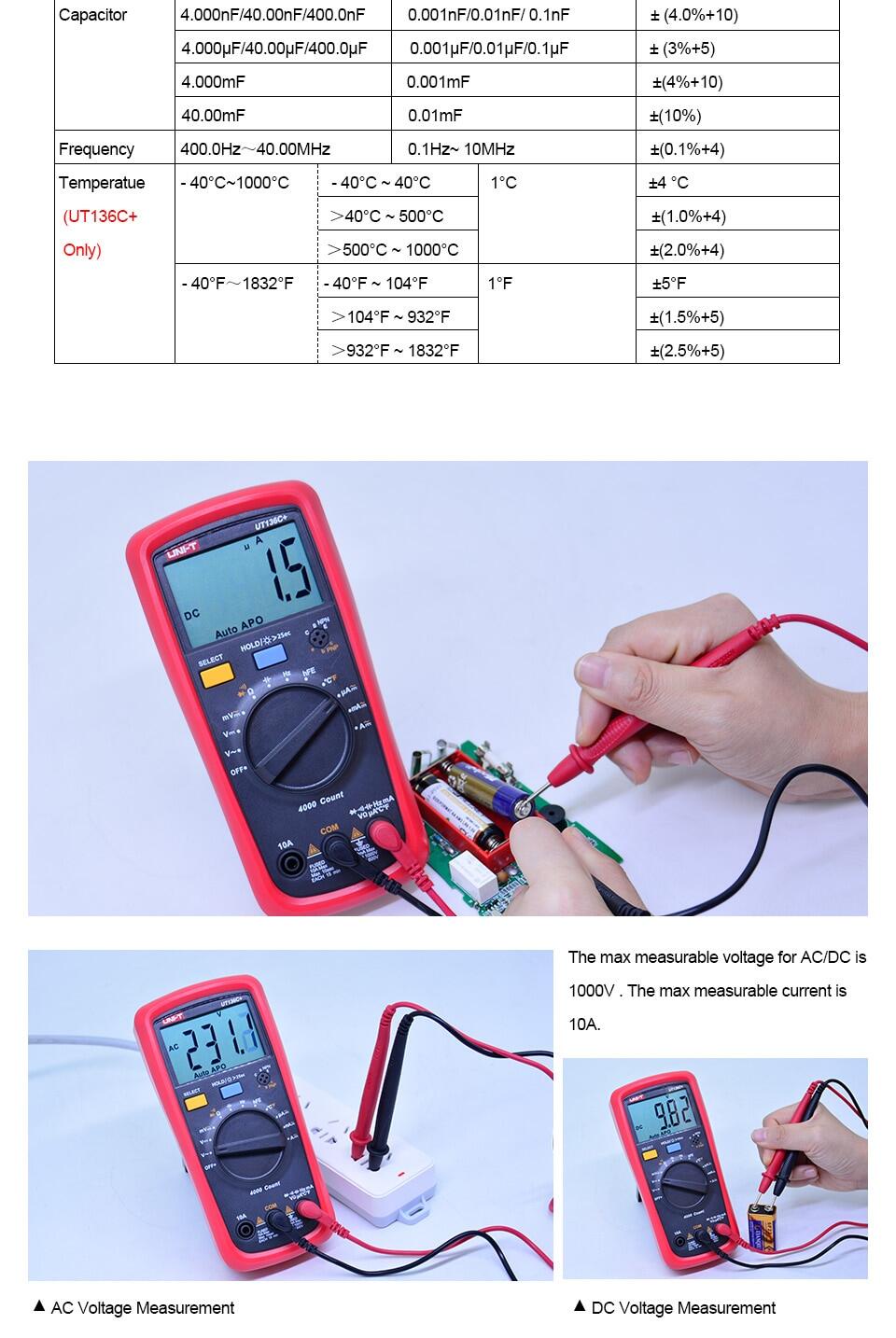 UNI-T UT136B+/UT136C+ Multimeter Digital multimeter tester AC DC ...