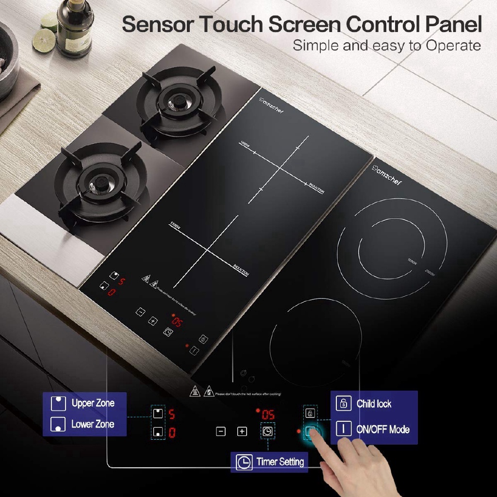 AMZCHEF induction cooktop 2 plates, Domino double induction cooktop ...