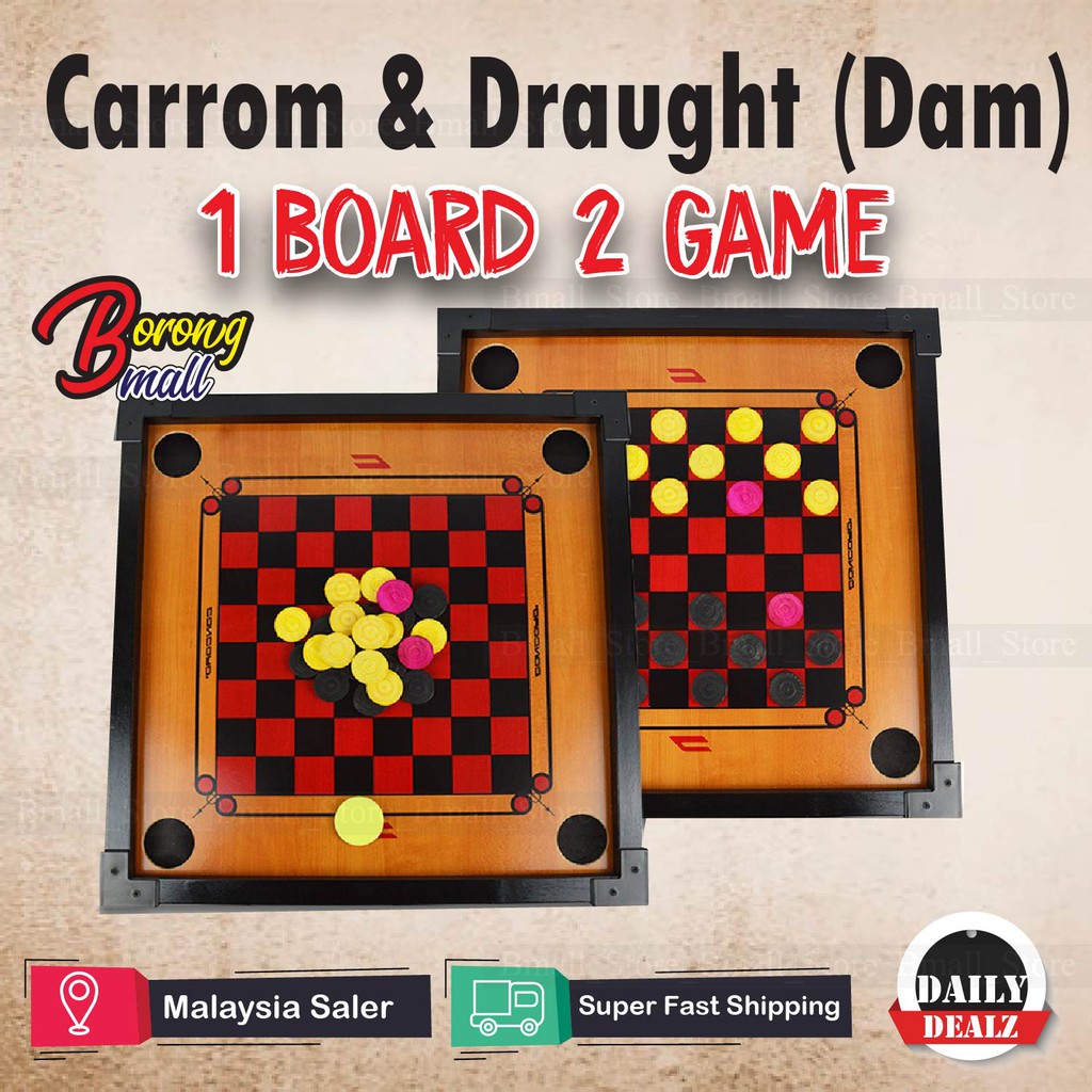 (Mini) 2in1 Wooden Carrom Board Draught Dam Haji Papan Karom With ...
