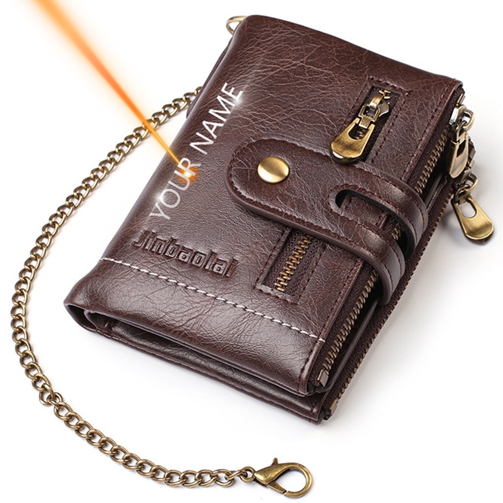 Men Wallets Personalized Name PU Leather Short Card Holder Chain Men ...