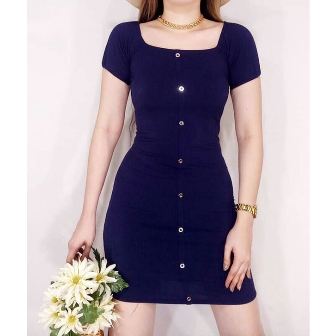 Jer-Jen Square Neck Puff Sleeve Dress/Sexy Button Casual Dress/Free Size Small to Medium ...