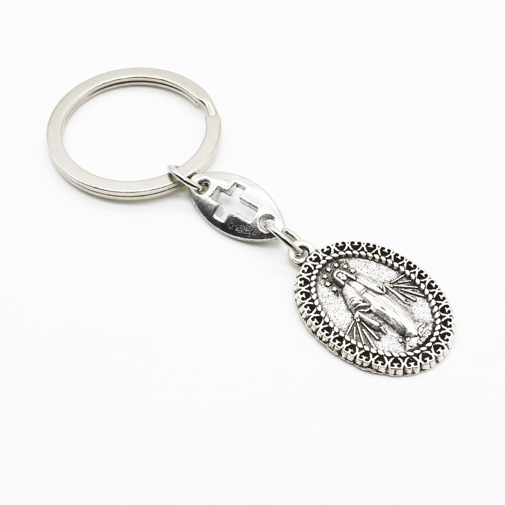 Blessed Mother Silver Metal Catholic Keychain - Mama Mary Miraculous ...
