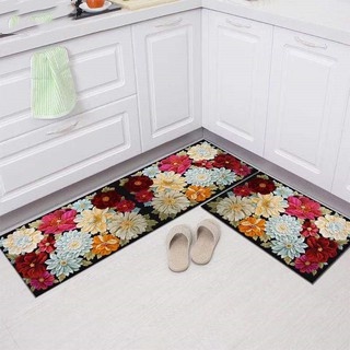2 Pcs Set Kitchen Carpet Floor Kitchen Mat Non-slip Retro Thicken ...