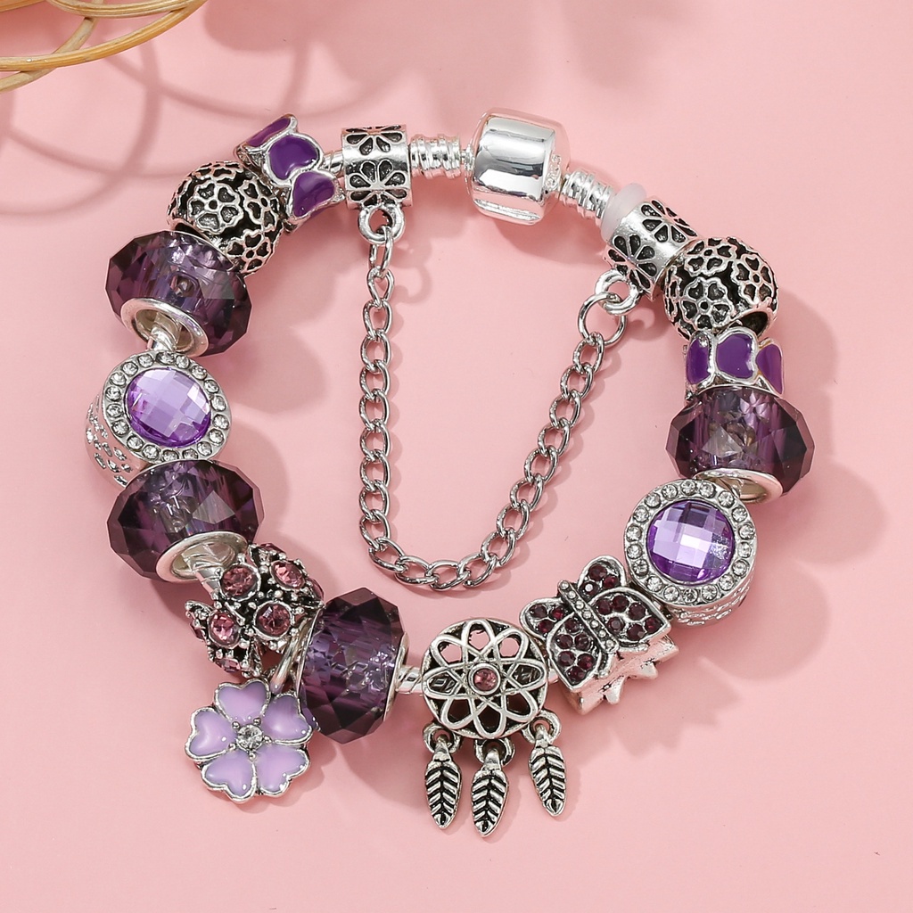 Purple Style Fit Original Pan Charms Bracelet for Women Crystal ...