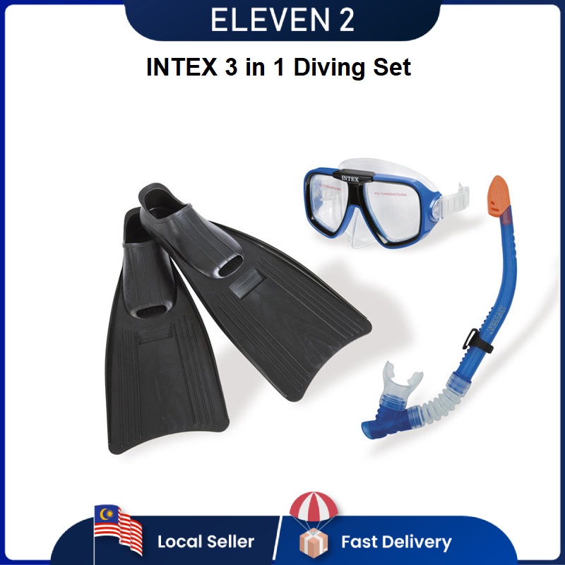 INTEX 55957 3 in 1 Adult Diving Set for Snorkeling Diving Goggle Diving ...