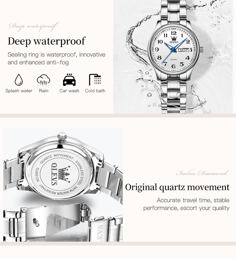 Olevs Watch For Women Original Waterproof Stainless Steel Silver/Gold ...