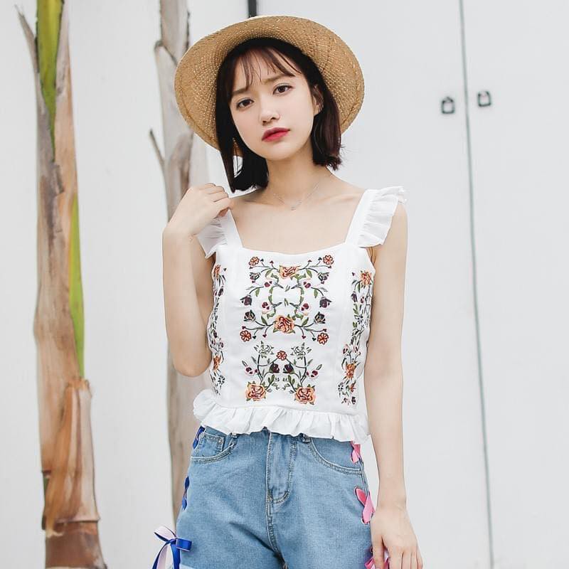 korean style ladies crop top embroider | Shopee Philippines