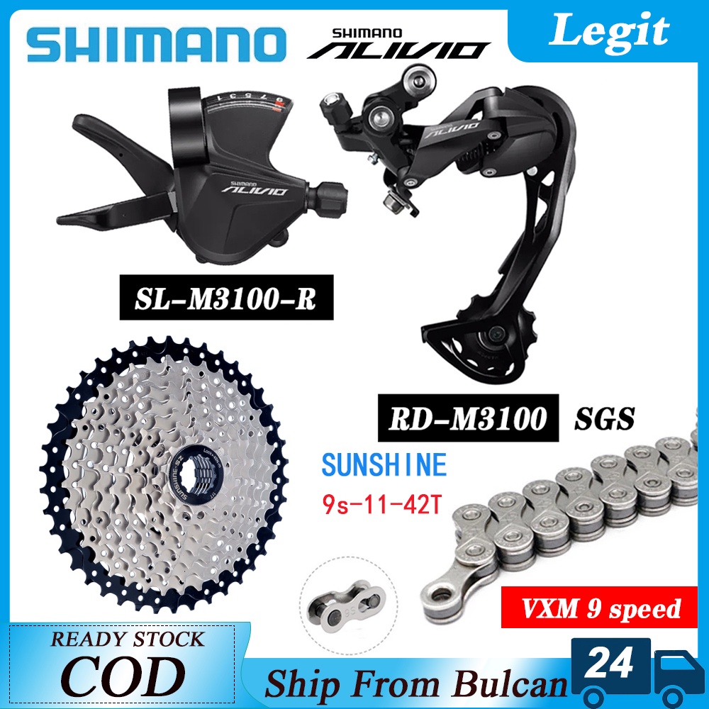 SHIMANO ALIVIO M3100 3x9v Groupset with 3x9 speed Shifter Rear Sunshine 36 40 42T Cassette ...