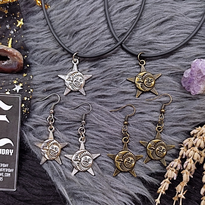 Luna Soleil COSMIC Charm Choker Earrings SET Celestial Bodies Gothic Bohemian Sun Moon Star ...