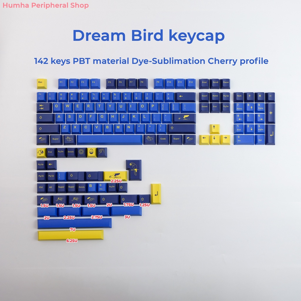 Humha Dream Bird keycap 142 keys PBT material Dye-Sublimation Cherry ...