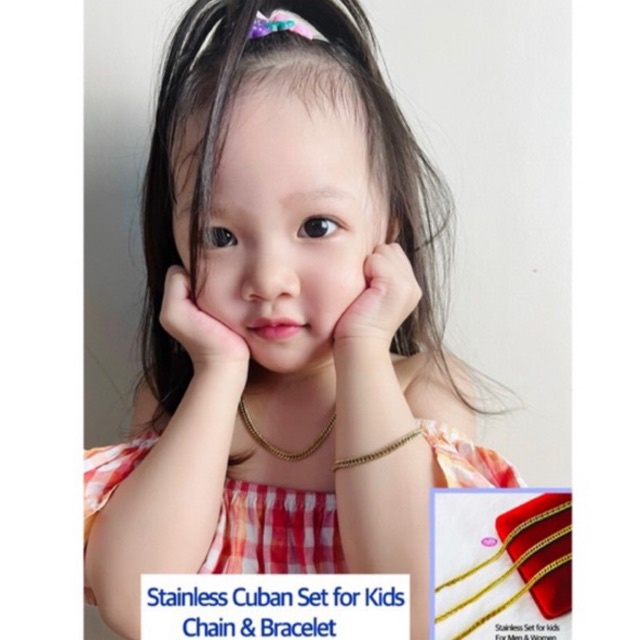 Stainless Set for Kids Gold Plated Chain & Bracelet Rope Cuban 1n1 set ...
