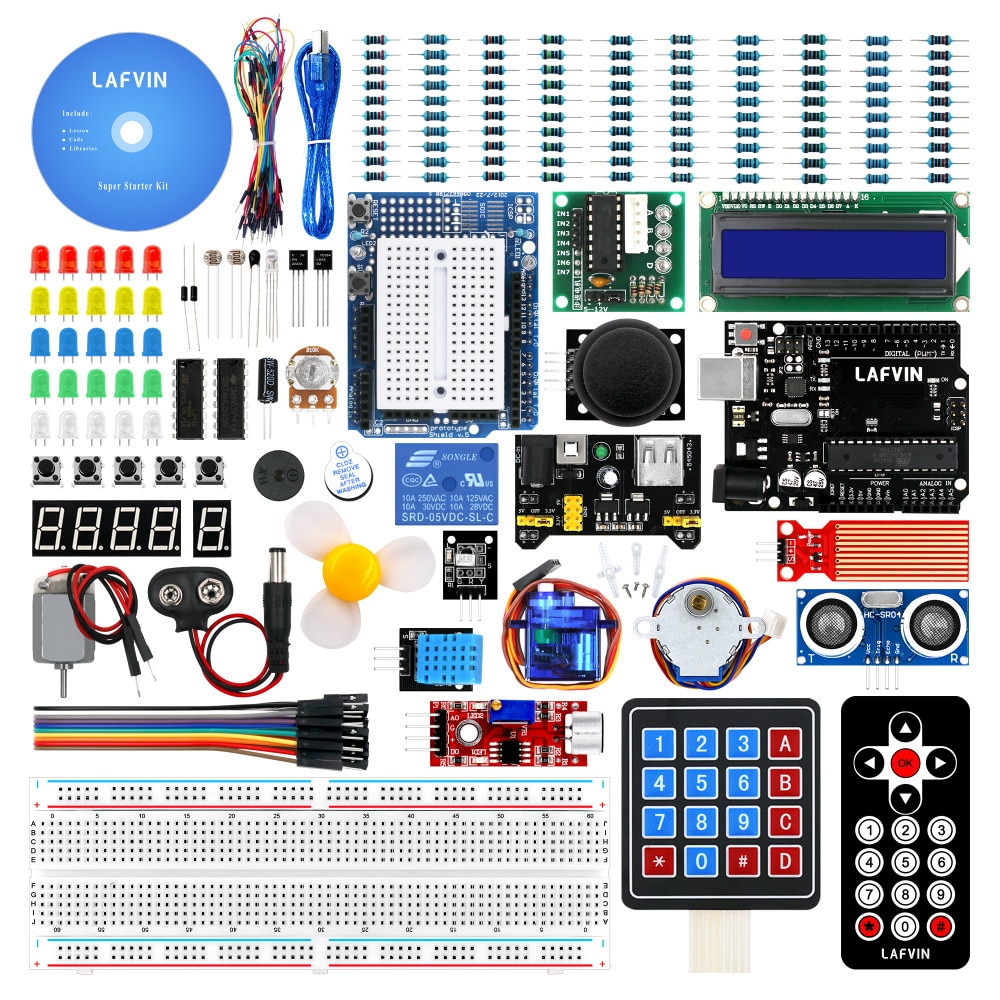 LAFVIN Super Starter Kit for Arduino UNO R3 - Uno R3 Breadboard / Step Motor / SG90 Servo / 1602 ...