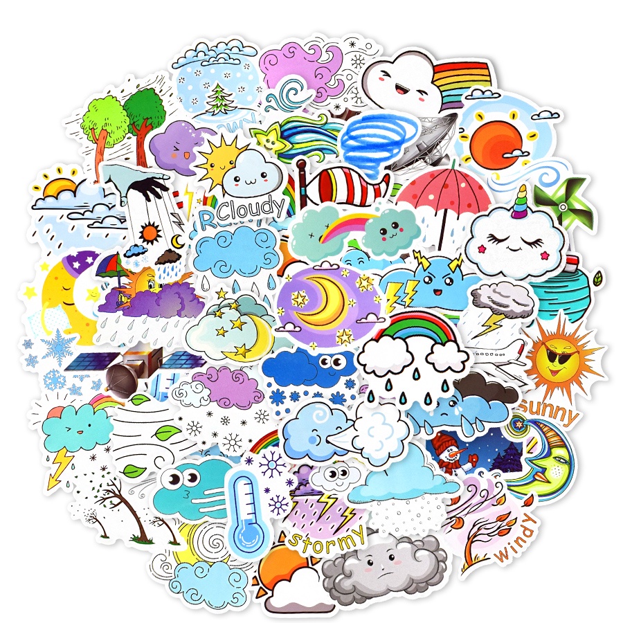 50 PCS Weather Cartoon Stickers for Scrapbooking Decoration Label Vinyl ...