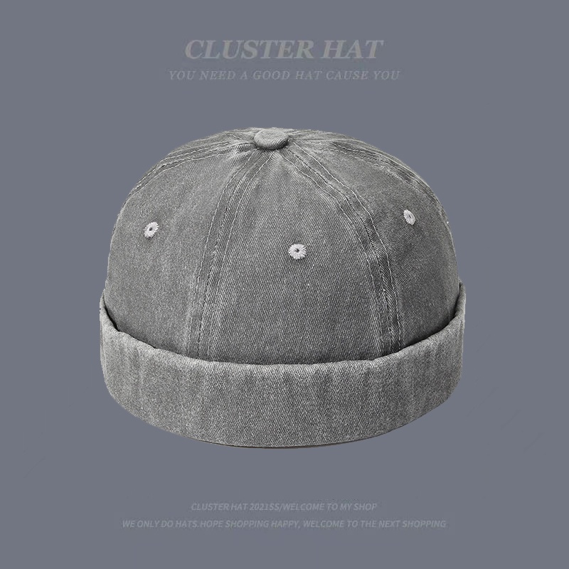 Washed Denim Brimless Cap for Women Vintage Solid Color Hip Hop Style ...