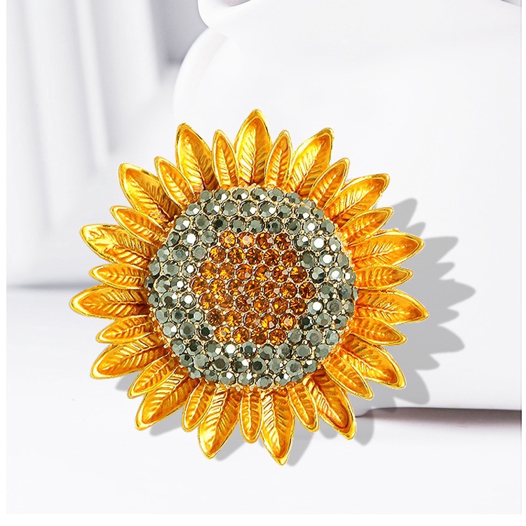 Exquisite beautiful sunflower brooch woman party wedding metal diamond flower brooches gift ...