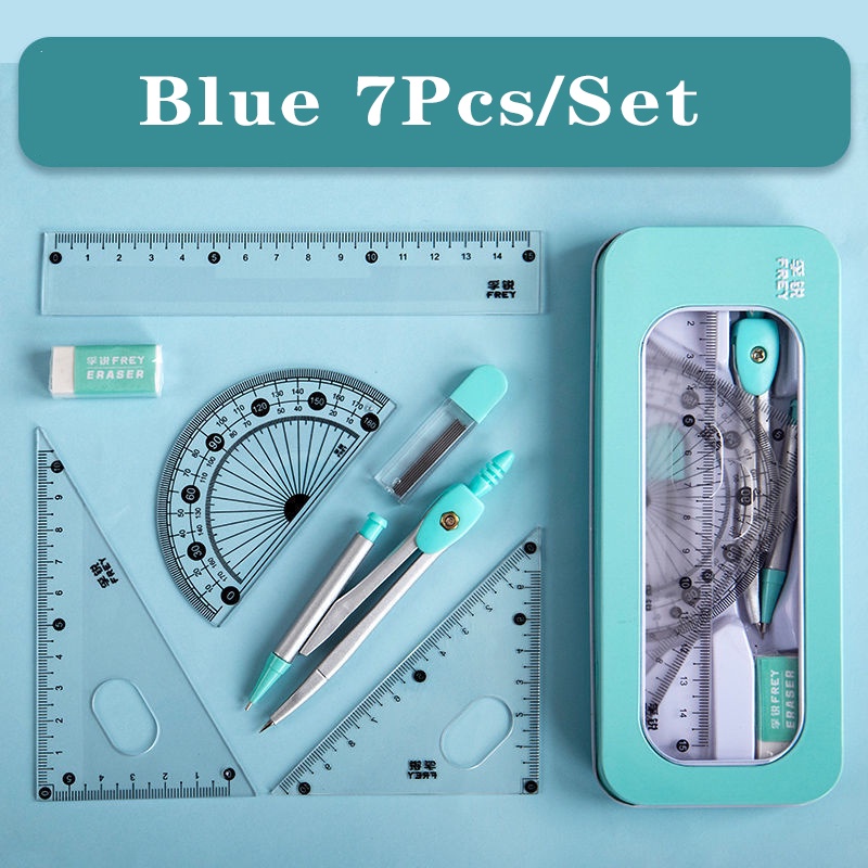 7Pcs/lot Ruler Set GeometricDrawing Eraser Back To School Math Compass ...