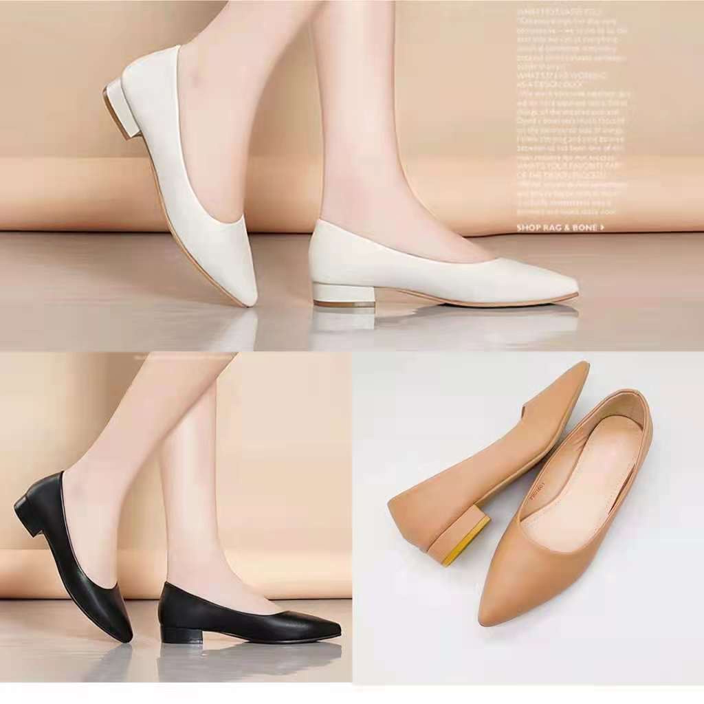 Korean Pointed Toe Office Work Block Heels Shoes(leather ) | Shopee ...