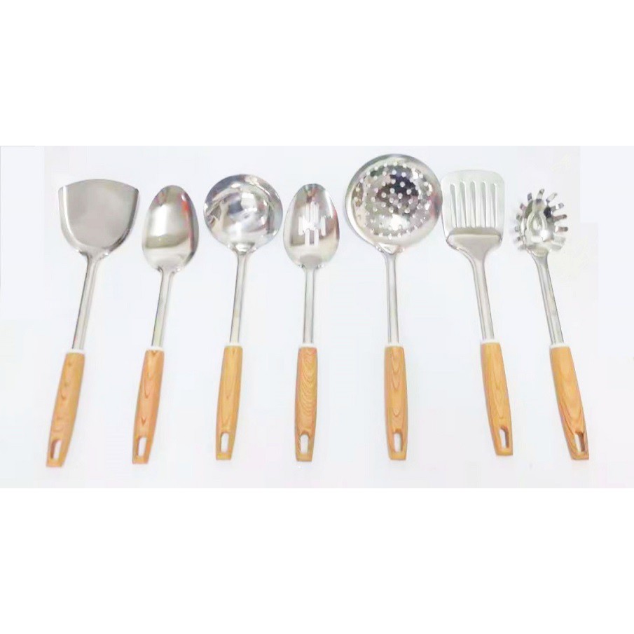 Stainless Steel Cooking Utensils Different Design Wood Grain Handle ...