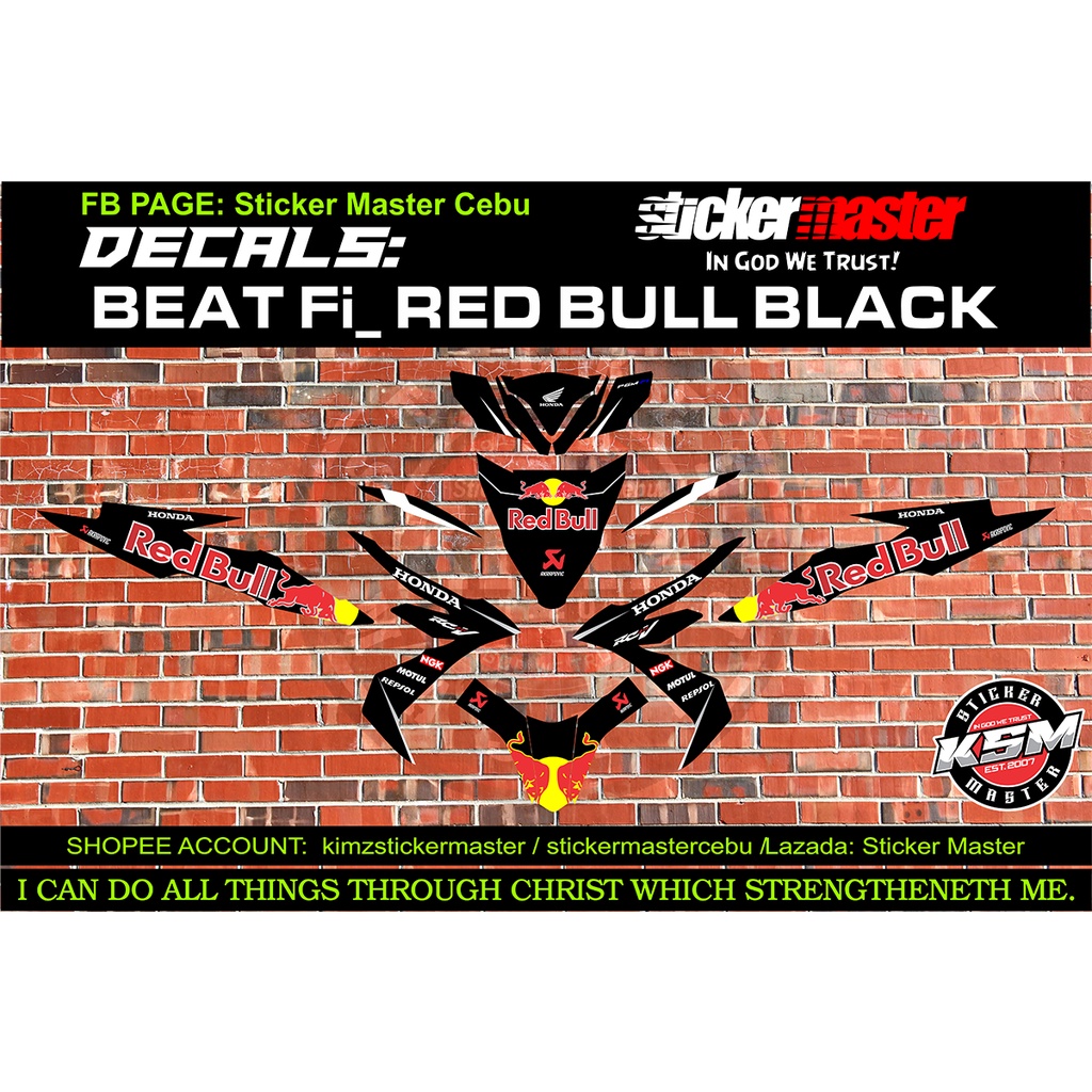 BEAT FI V2 FULL DECALS REDBULL BLACK | Shopee Philippines