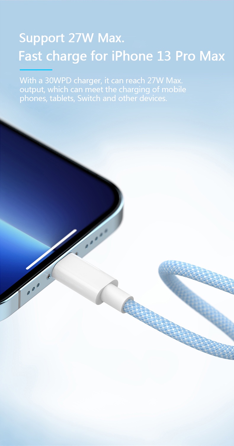 PD 20W USB Cable for iPhone Type C To 8-Pin Charger Fast Charging Cable ...
