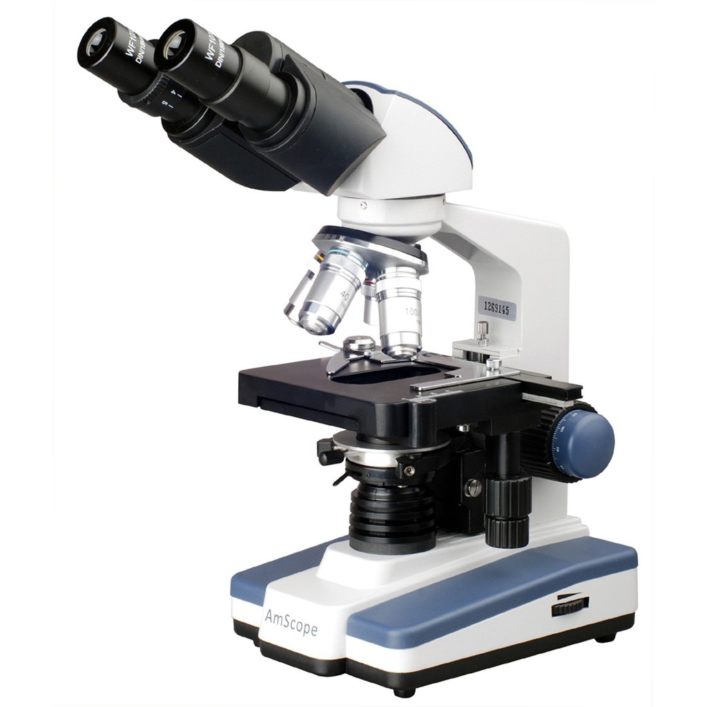 AmScope 40X-1000X LED Lab Binocular Compound Microscope with 3D Two-Layer Mechanical Stage ...
