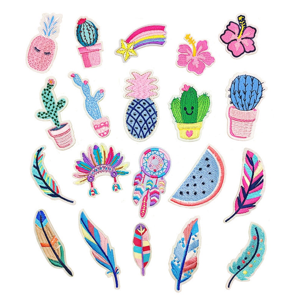 Full Embroidery Feather Cactus Pineapple Ironing Type Embroidery Cloth ...