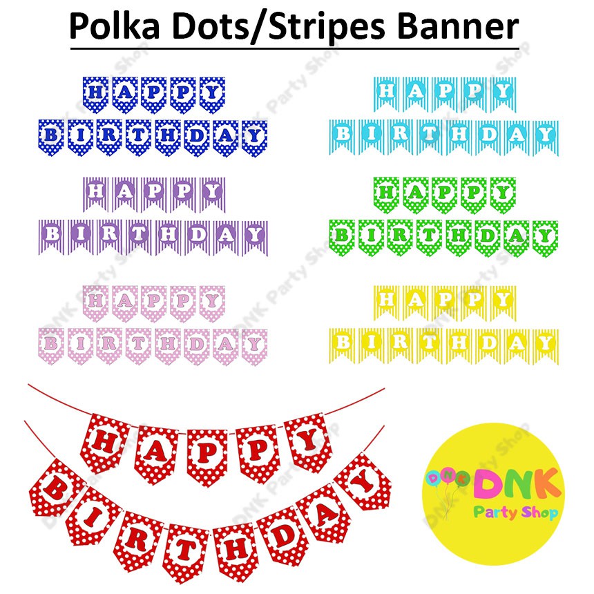 Polka Dots Stripe Happy Birthday Pocket Mini Banner Pattern Cutout Flag ...