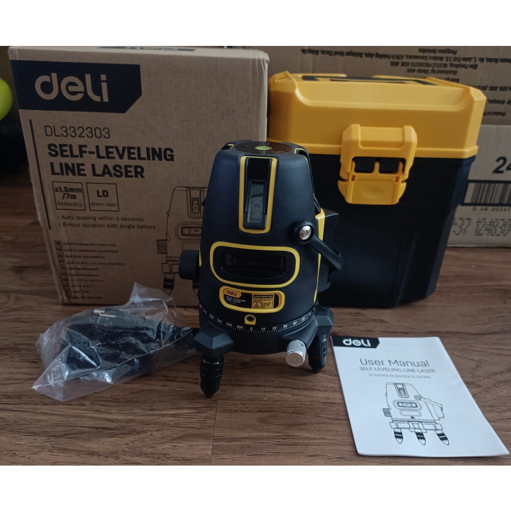 Deli 360° Laser level 2 Beam Laser Line Projector auto Rotatable ...