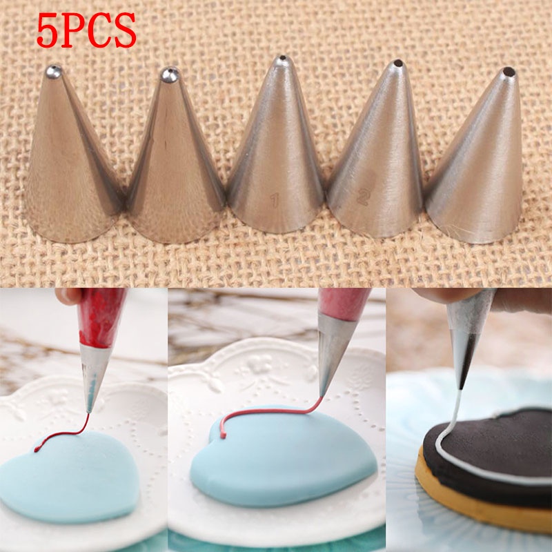 5Pcs/Set Round Stainless Steel Piping Tips Cake Pastry Cookie Cream ...