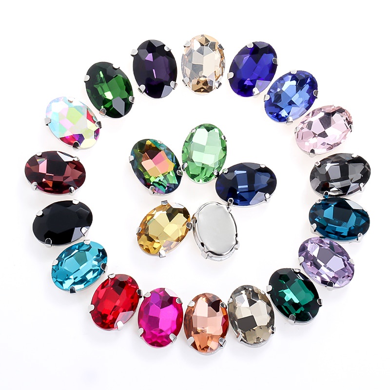 Yichuan Oval Shape Glass Rhinestones With Silver Sew On Crystal Stone ...