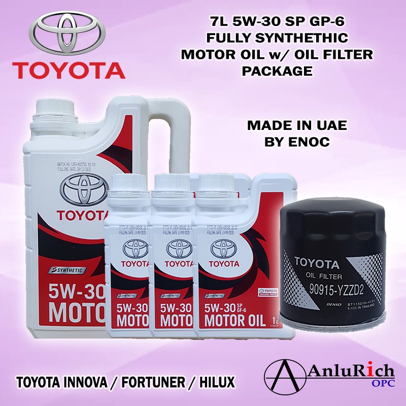 TOYOTA INNOVA/FORTUNER/HILUX OIL CHANGE PACKAGE 7LTRS 5W-30 SP GF-6 ...