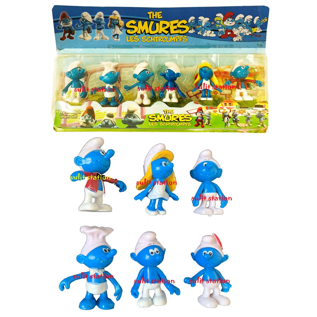 6pcs THE SMURFS SMURFETTE CLUMSY HEFTY GROUCHY BAKER PAPA SMURF ...