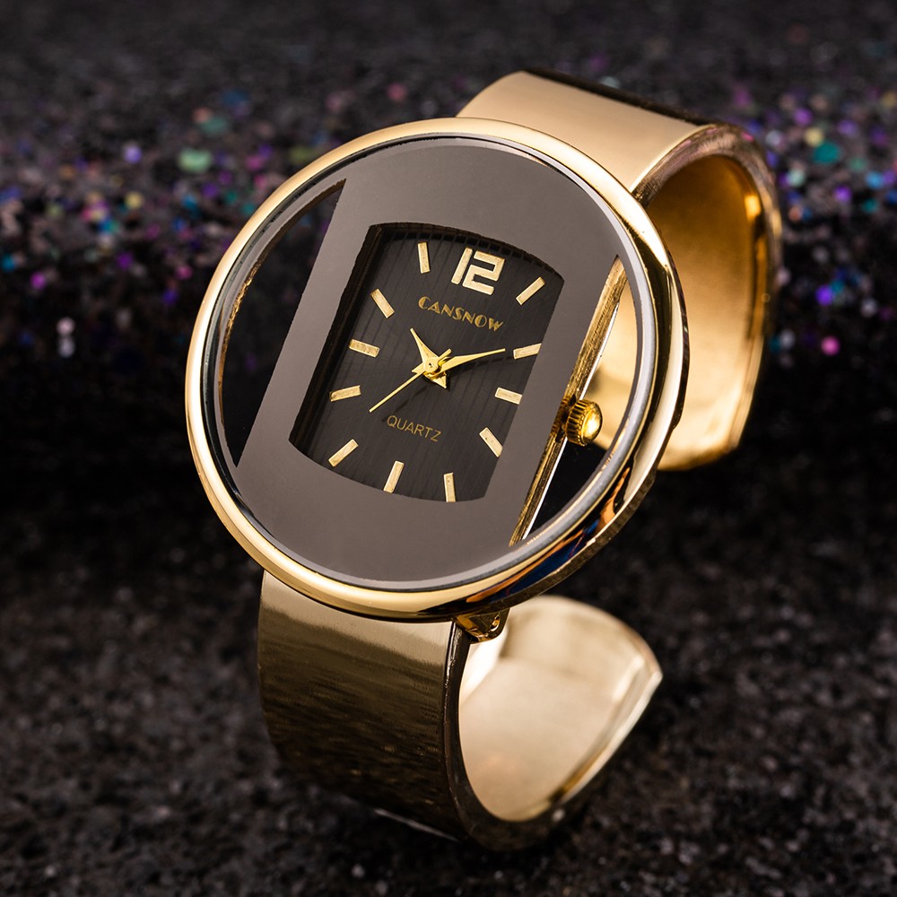 Luxury Fashion Gold Women Unique Hollow Quartz Bangle Watch | Shopee ...
