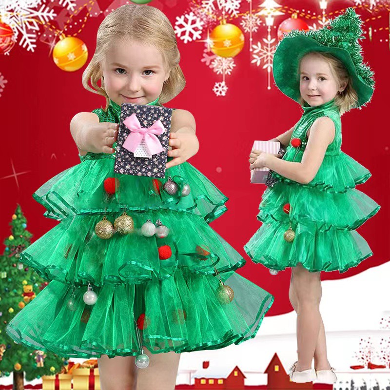 Christmas tree children's girl costumes High Quality x-mas Clothes ...
