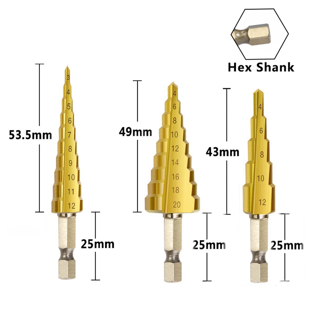 Drill Bit HSS Titanium Coated Hex Shank Step Drill bit set cone hole ...