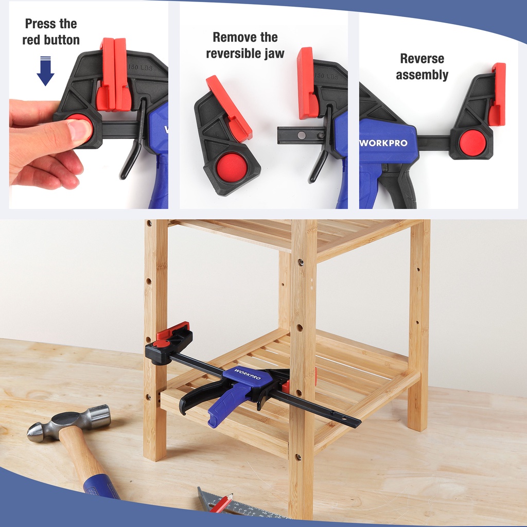 Workpro 2 Pieces Workpiece Clamp 6 "F Hand Clamp Heavy Duty F-Clamp ...