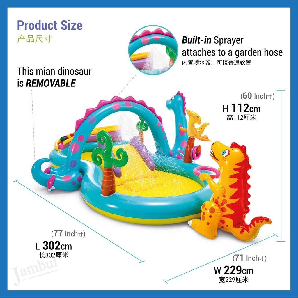 INTEX 8-shaped Dinosaur Inflatable Swimming Pool With Slide Inflatable ...