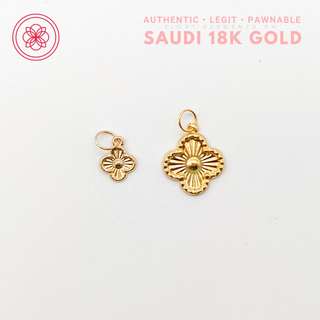 COD PAWNABLE Original 18k Pendant Legit Real Saudi Gold Clover Flower Stud Pendant | Shopee ...