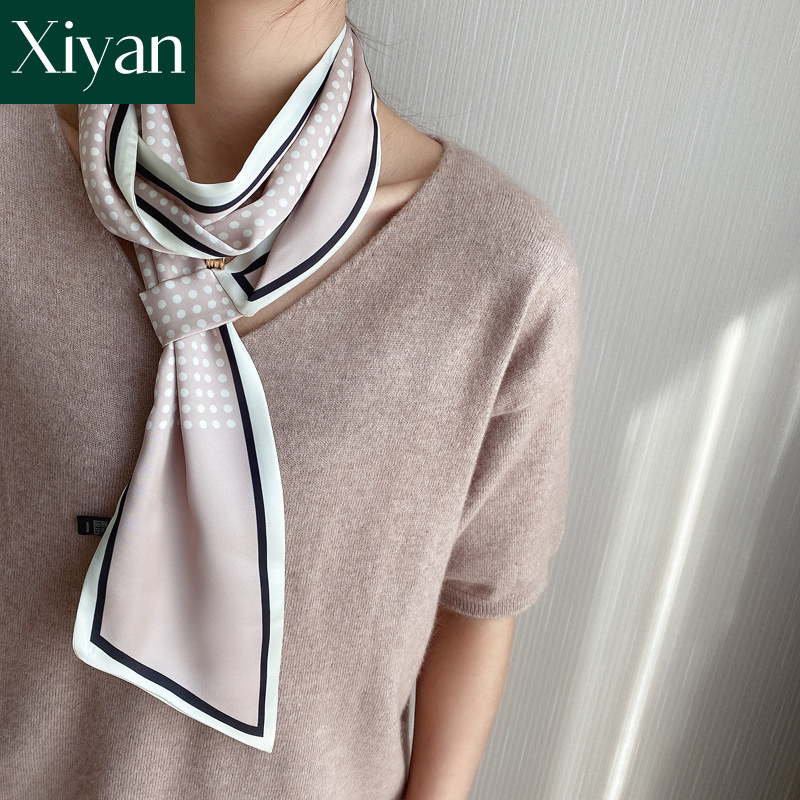 Long Narrow scarf Fashion Wave point silk neckerchief scarf Hair band ...
