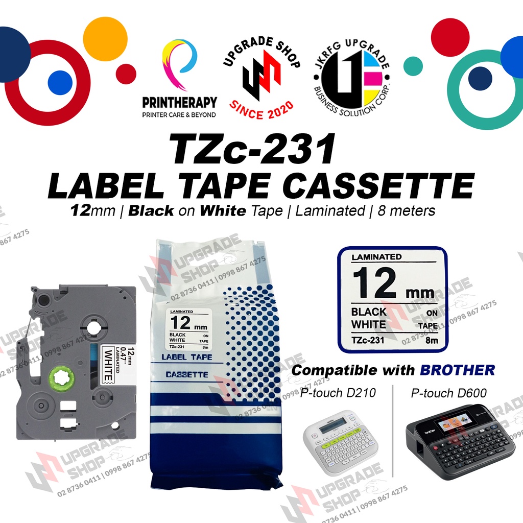 Brother TZ-231| TZe-231| 231| TZc-231| TZe231| TZc231 Comp. Label Tape Cassette Black on White ...
