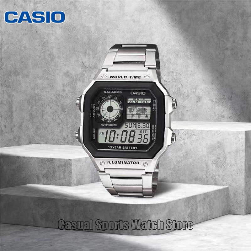 CASIO World Time Watch Men AE 1200WHD 1A CASIO Watch For Men Stainless Steel CASIO Watch For ...