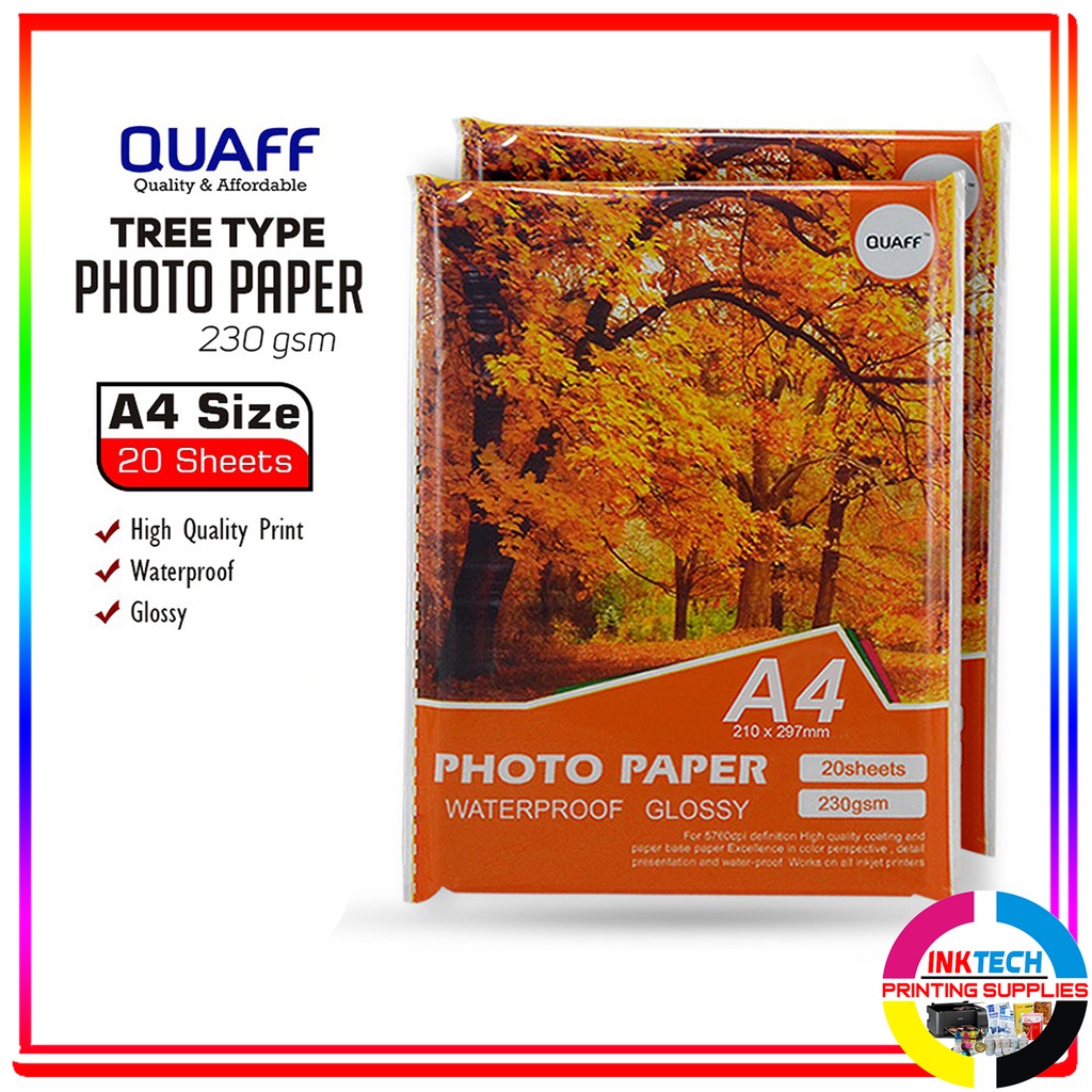 QUAFF 230gsm A4 size Glossy Photo paper with and without back print ...