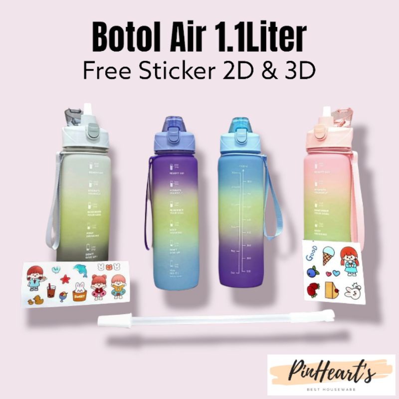 1 LITER VIRAL DRINKING WATER BOTTLE WITH STRAW FREE 2D & 3D STICKER ...