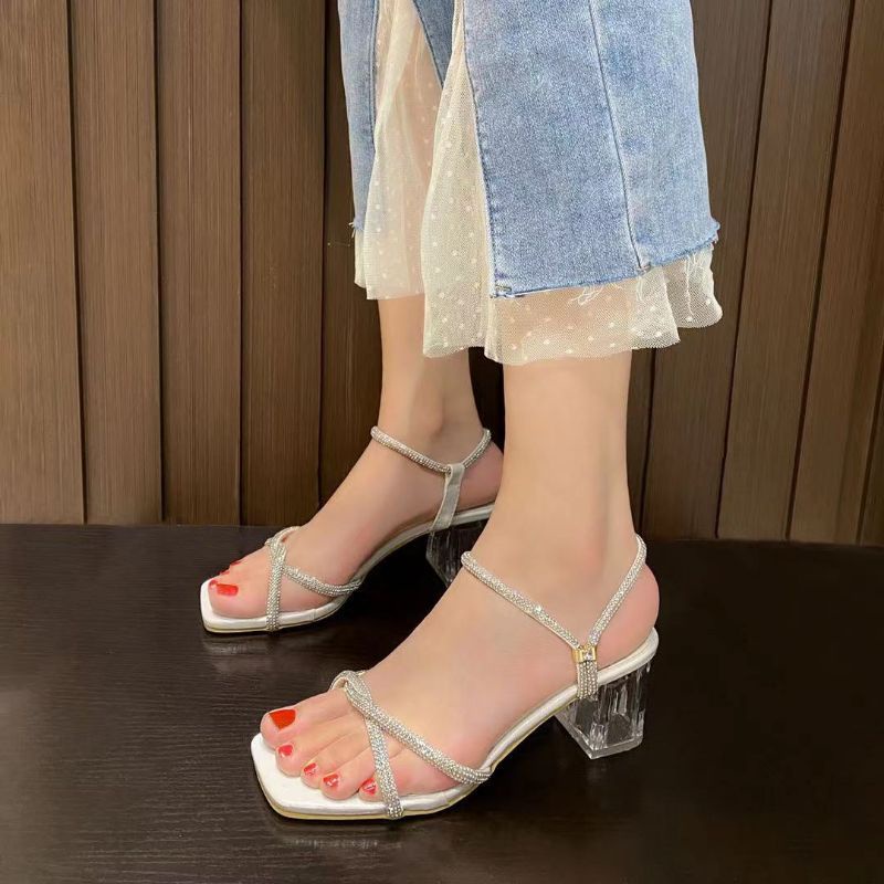 RM COD 558-2 Ladies Elegant Rhinestone Sandals Glass Heels With Strap ...